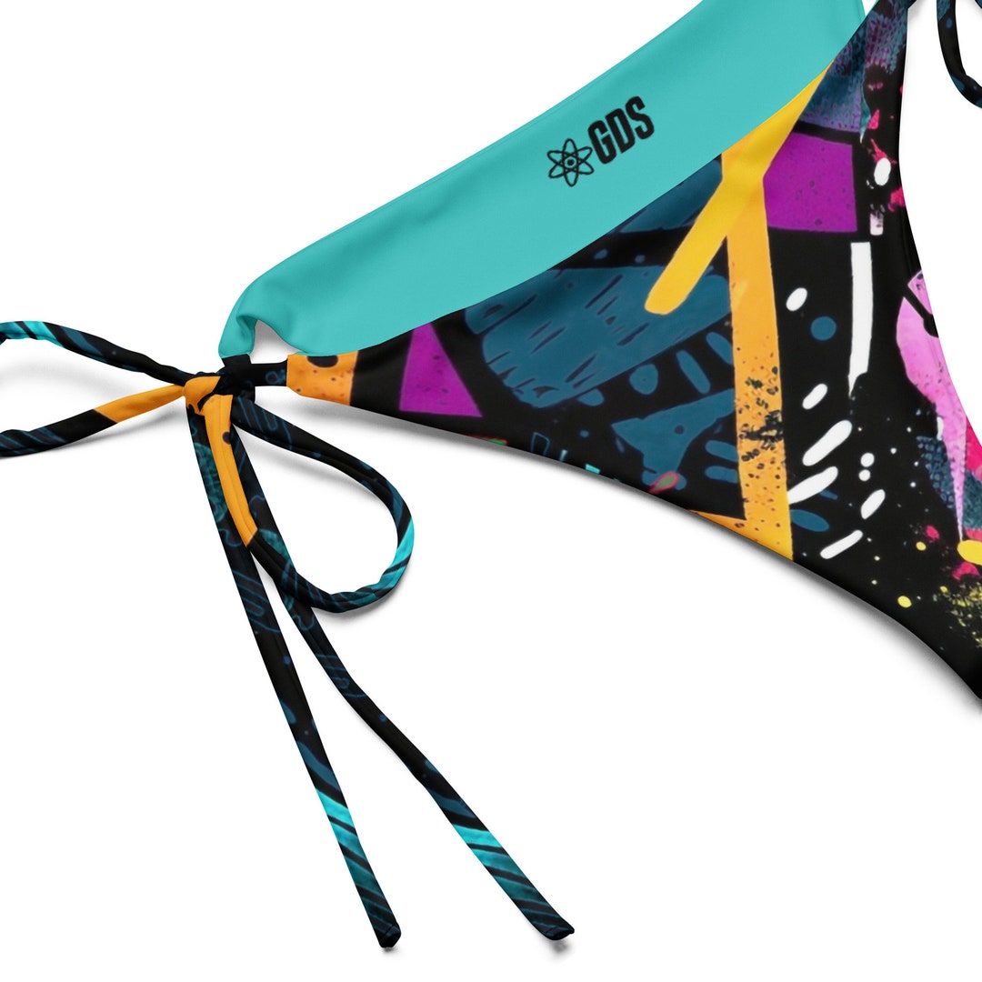 90s Tropical Splash String Bikini Bottom Graffiti Surf Beach Day Pool ...