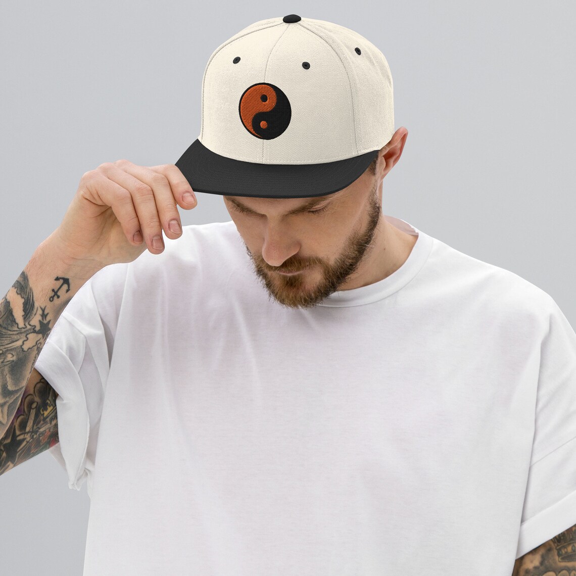 Yin Yang Snapback Hat Embroidered Orange & Black – Two-tone Balance ...