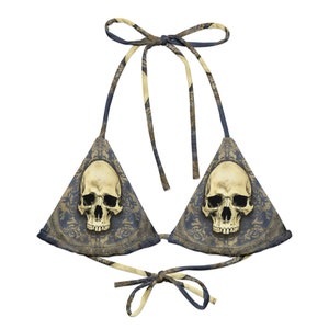 Skull Bandana Blue Beige String Bikini Top Barbaric Warrior Festival ...