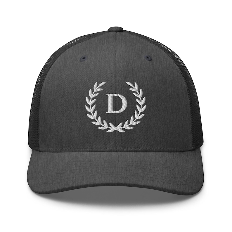 Letter D Laurel Wreath Trucker Cap – Embroidered Initial Crest Monogram ...