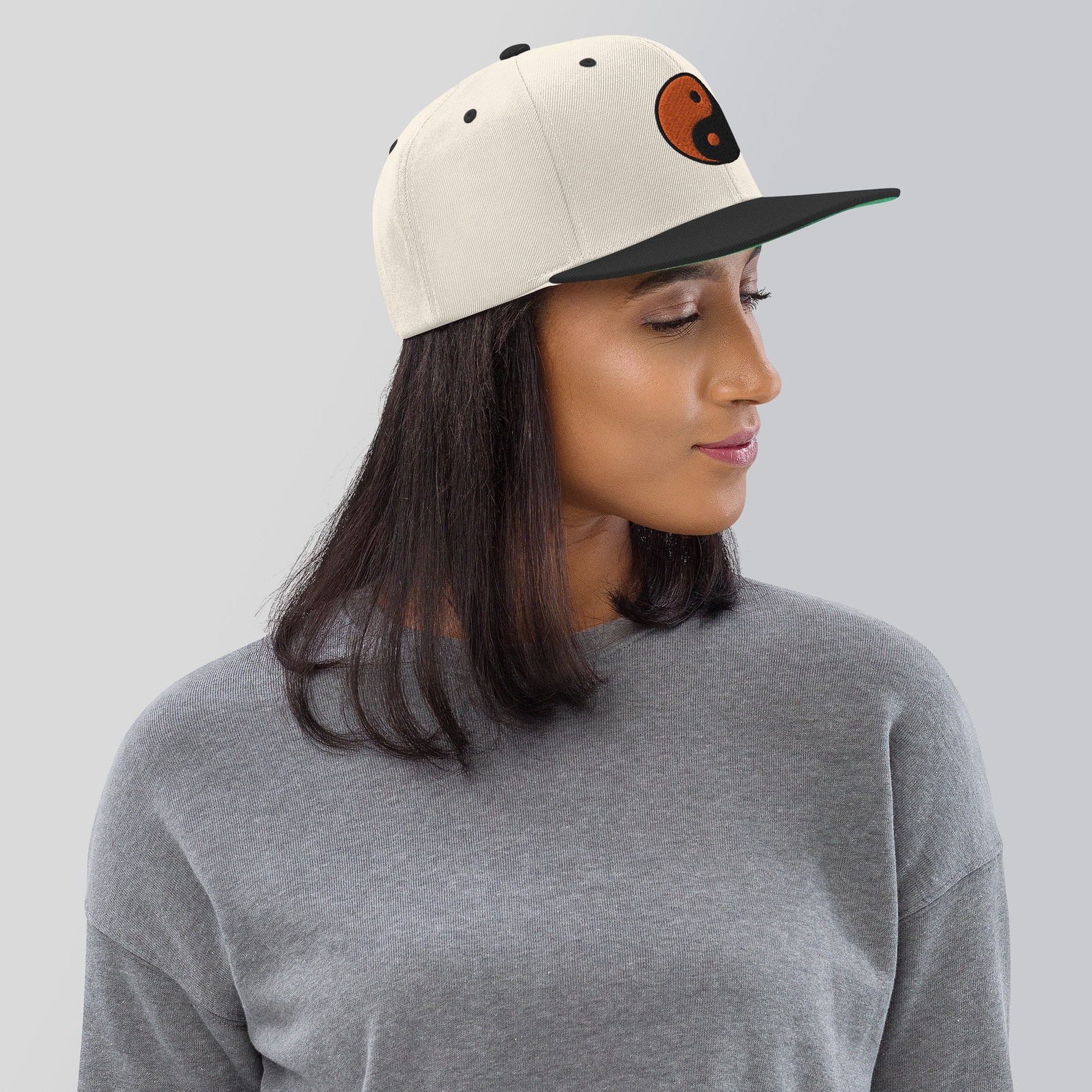 Yin Yang Snapback Hat Embroidered Orange & Black – Two-tone Balance ...