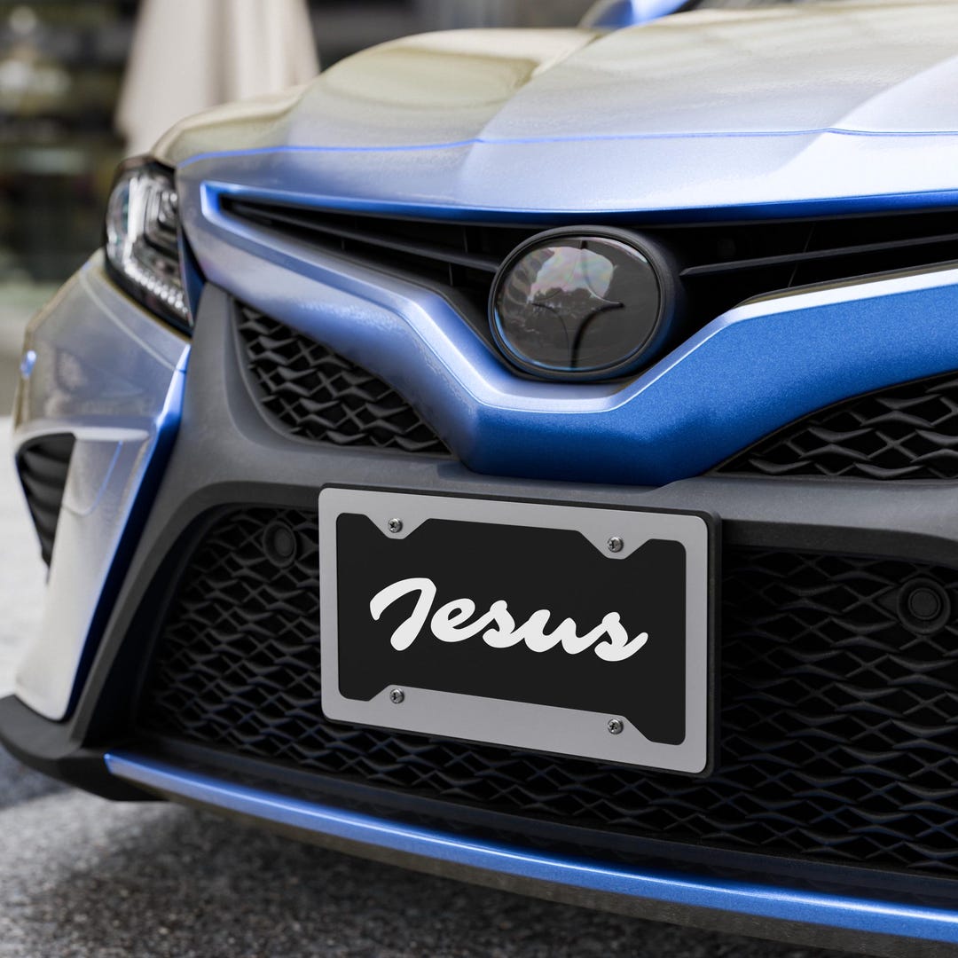 Jesus Vanity License Plate – Bold Black & White Minimalist Christian ...