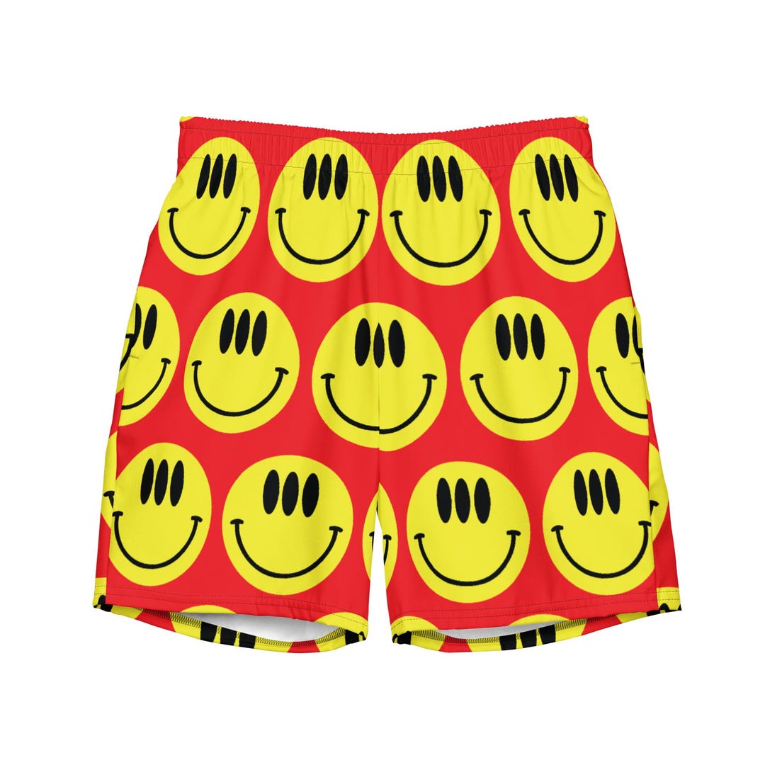 3 Eyed Smiley Face Swim Trunks – All-over Print Graphic Rave Swimwear ...