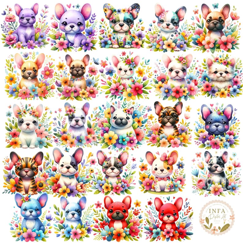 Cute Spring French Bulldog in a Watercolor Clipart-with Spring ...