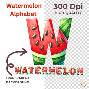Watercolor Watermelon Alphabet Clipart: Fruits PNG, A-Z Letters, 0-9 ...