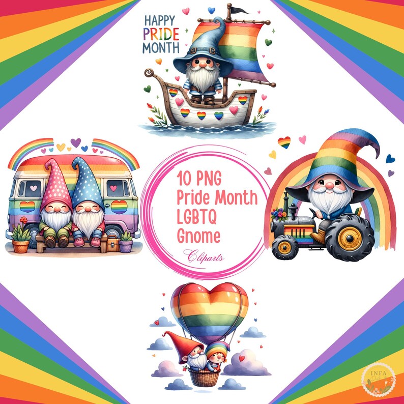LGBTQ Pride Gnome Watercolor Clipart Collection1, Pride Gnome Clipart ...