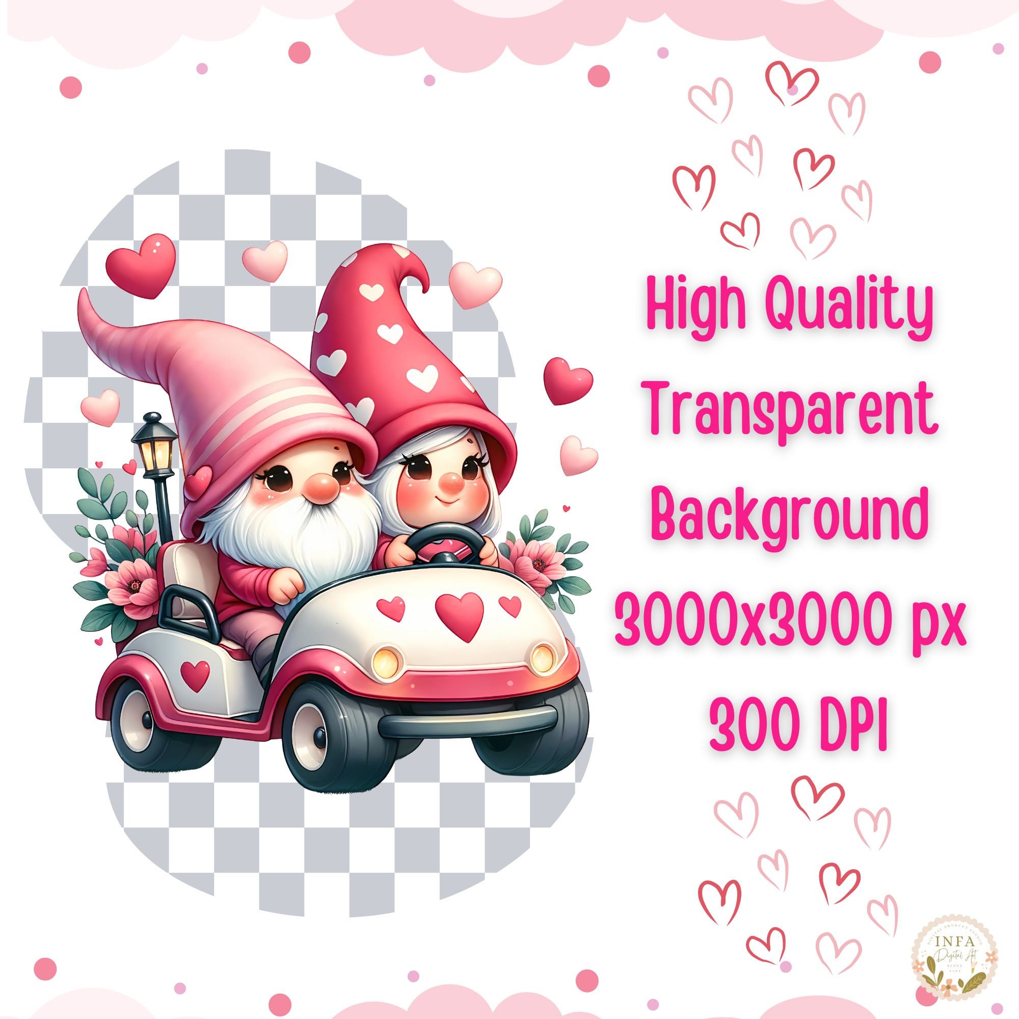Valentine Gnomes Clipart: Watercolor Vehicle PNG Graphics (commercial ...