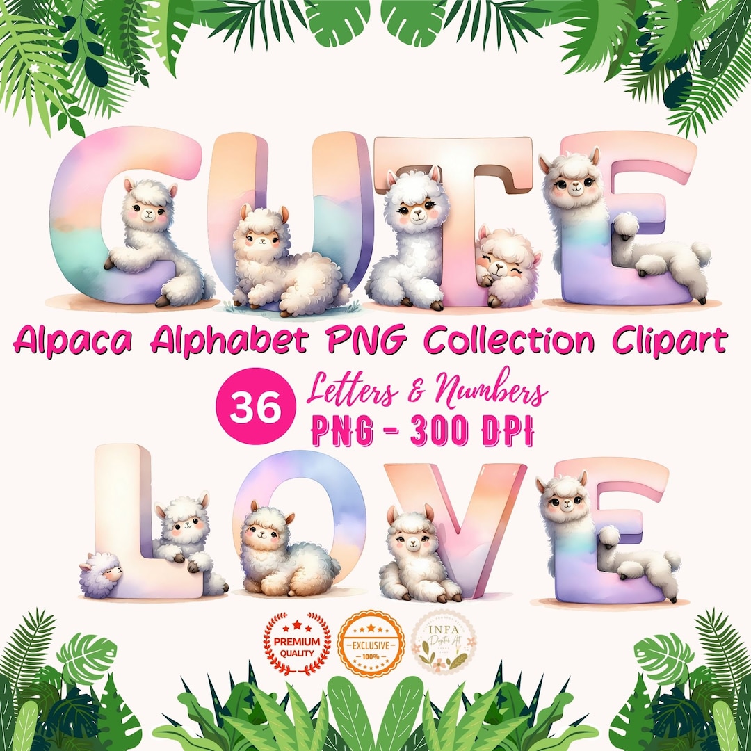 Watercolor Alpaca Alphabet Collection Clipart, Alphabet Chubby & Pastel ...