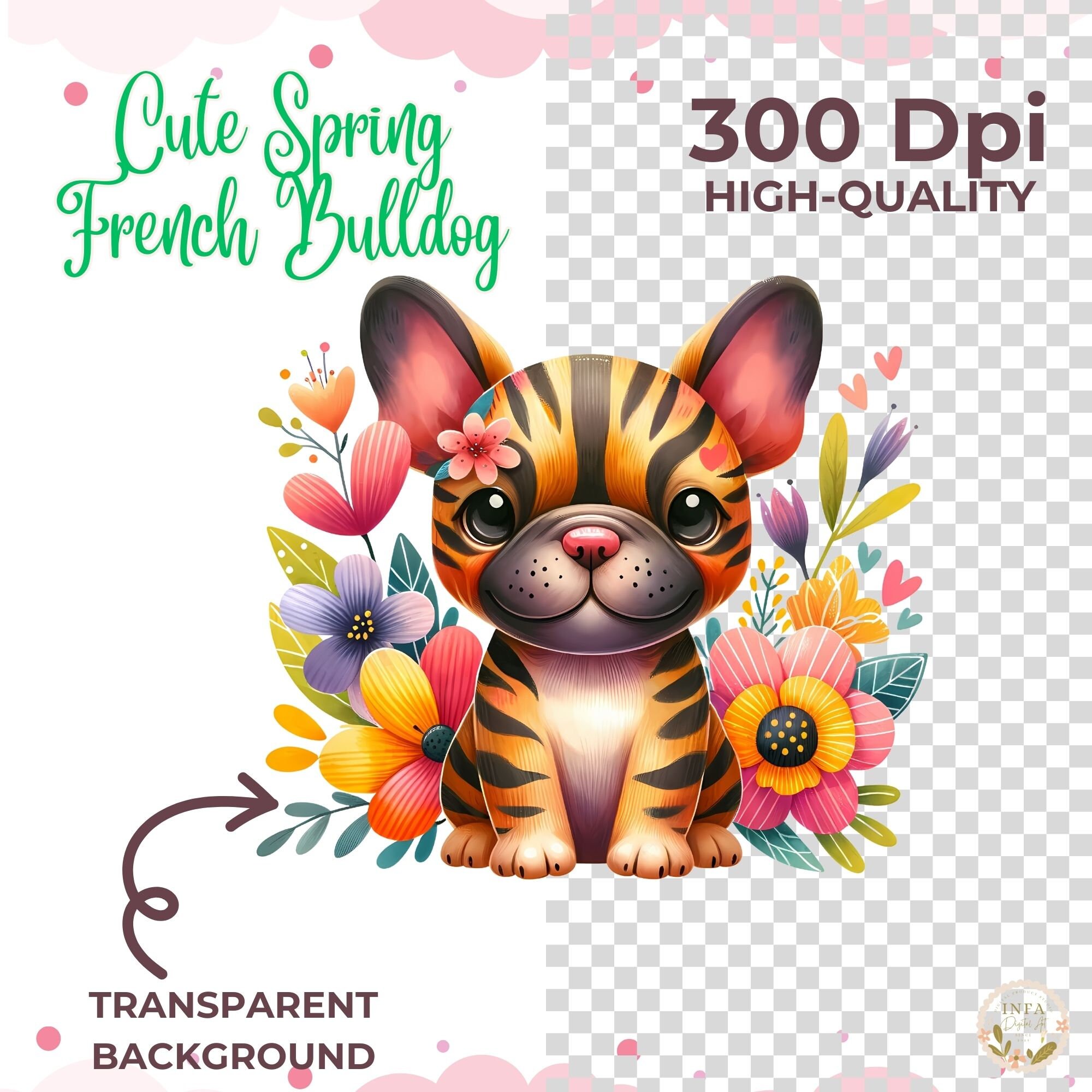 Cute Spring French Bulldog in a Watercolor Clipart-with Spring ...