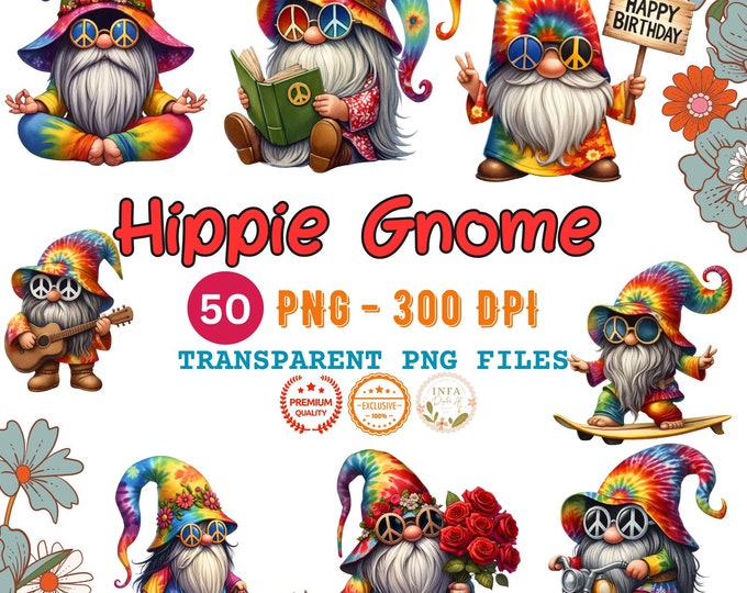 Groovy Floral Gnomes Clipart | Set of 10 | High Quality 300 DPI Jpegs ...