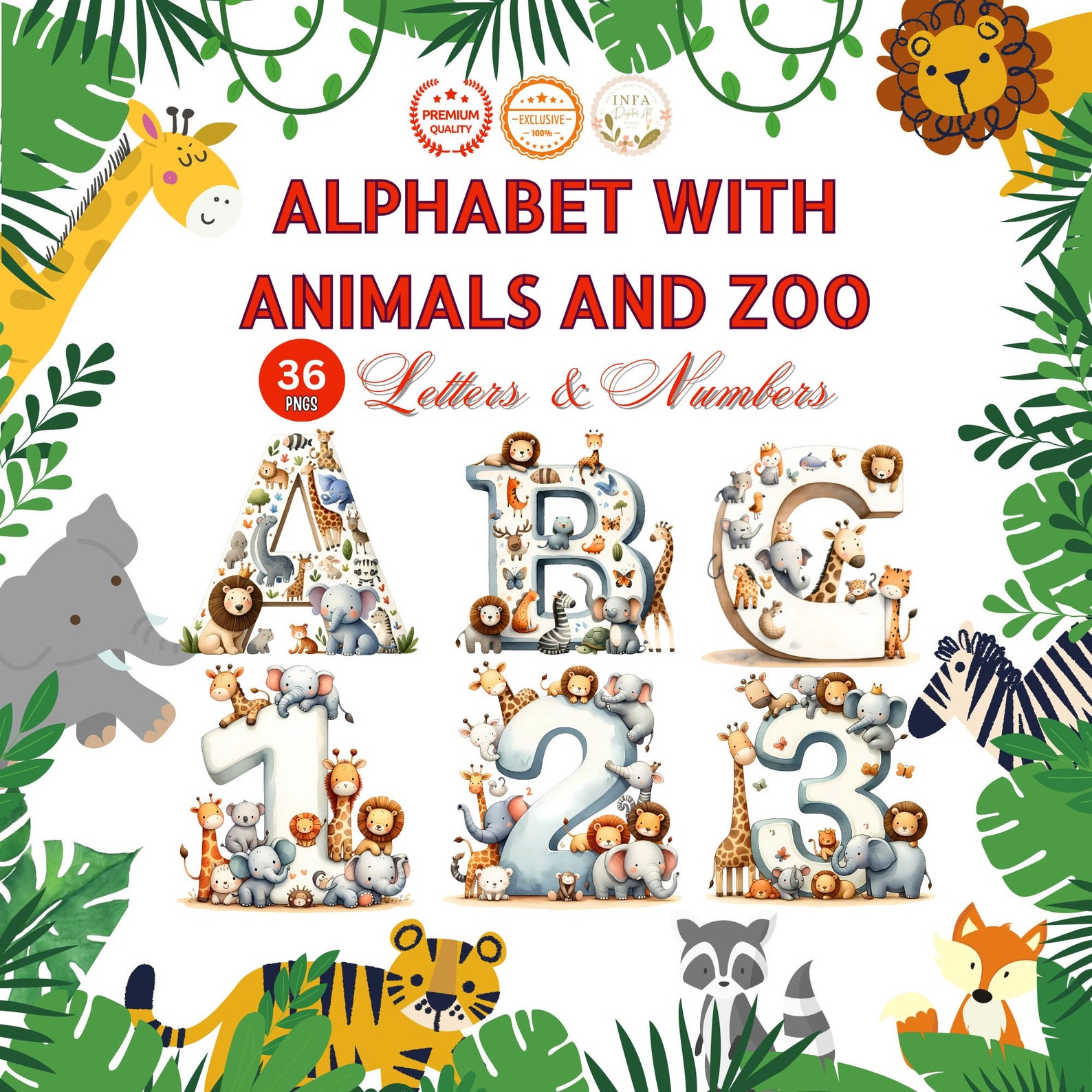 Watercolor Alphabet With Animals and Zoo Collection Clipart, Alphabet ...