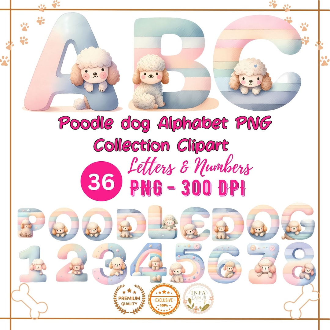 Watercolor Poodle Dog Alphabet Collection Clipart, Animal PNG, Dog ...