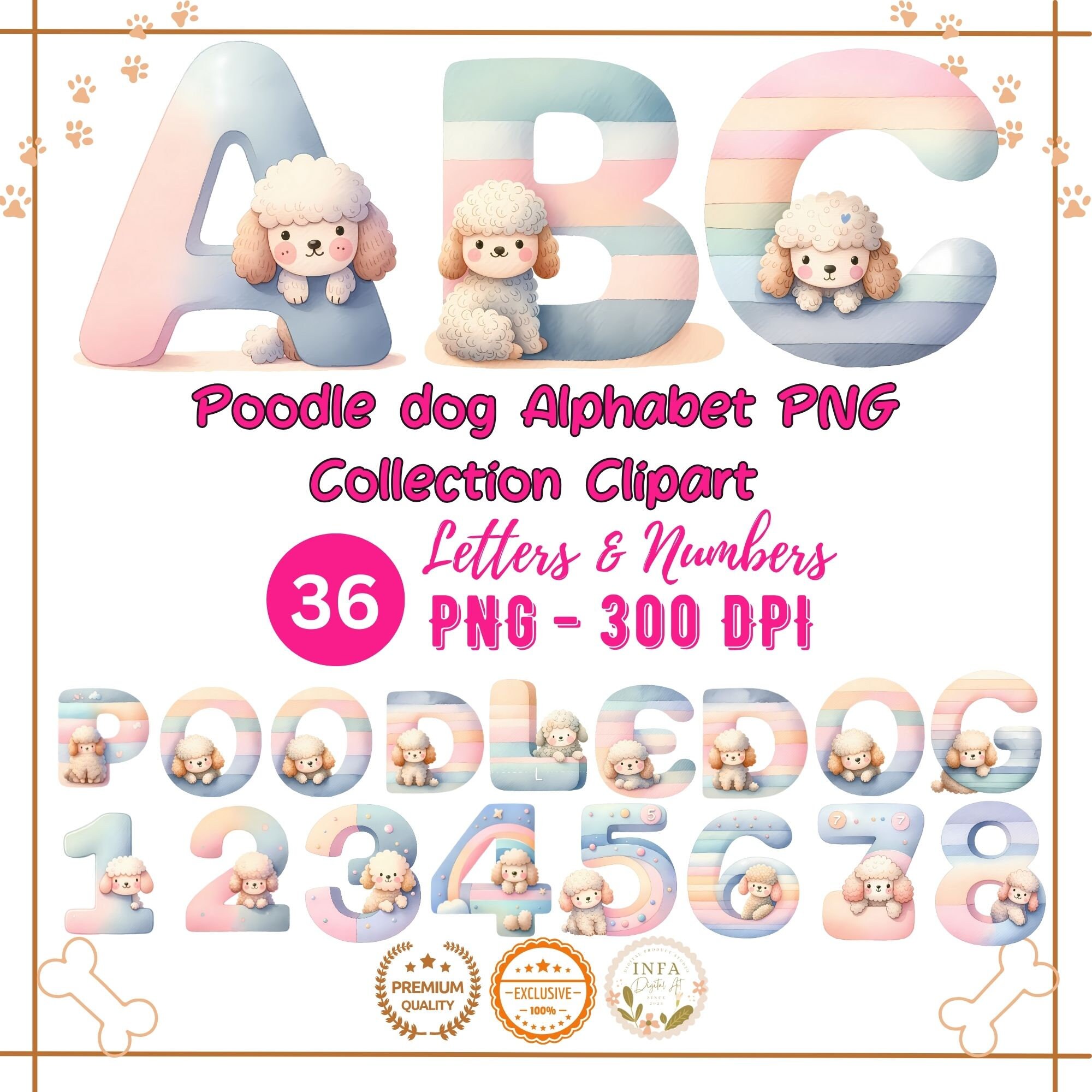 Watercolor Poodle Dog Alphabet Collection Clipart, Animal PNG, Dog ...
