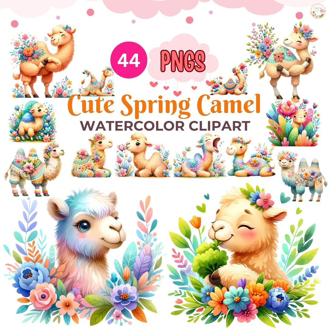 Cute Spring Camel Clipart, Camel Watercolor, Camel Clipart, Camel PNG ...