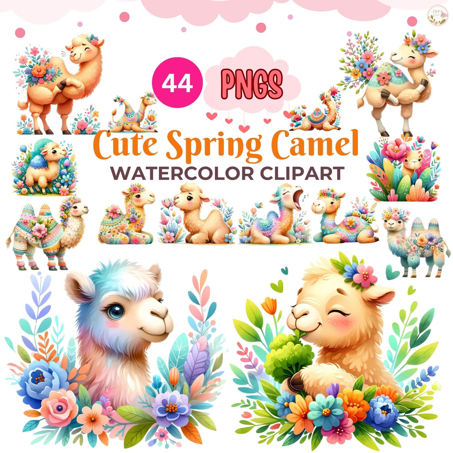 Cute Spring Camel Clipart, Camel Watercolor, Camel Clipart, Camel PNG ...