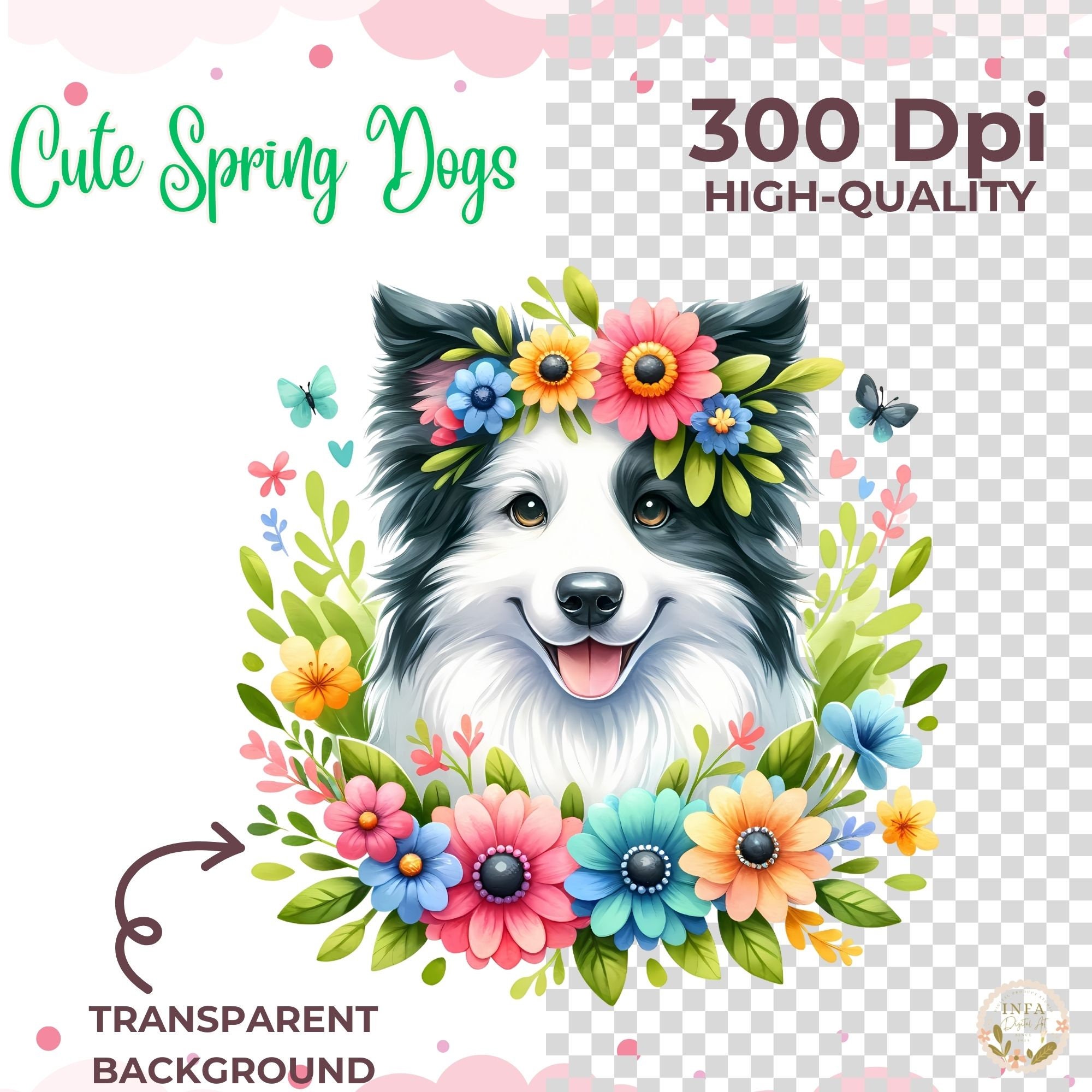 Cute Spring Dogs in a Watercolor Clipart, 41 PNG Spring Dog Clipart ...