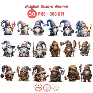 Watercolor Magical Wizard Gnome Clipart Bundle, Gnome Png, Whimsical ...