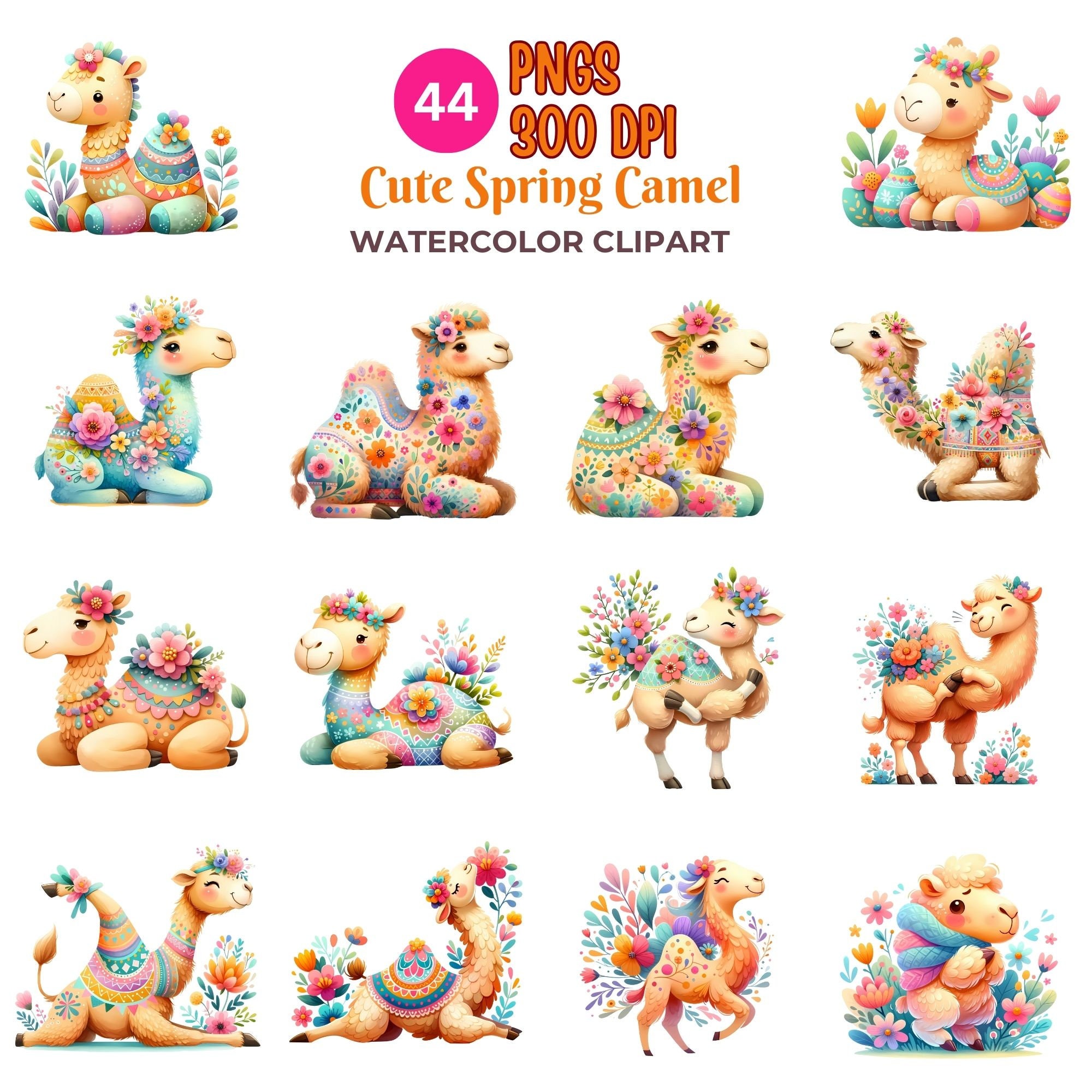 Cute Spring Camel Clipart, Camel Watercolor, Camel Clipart, Camel PNG ...