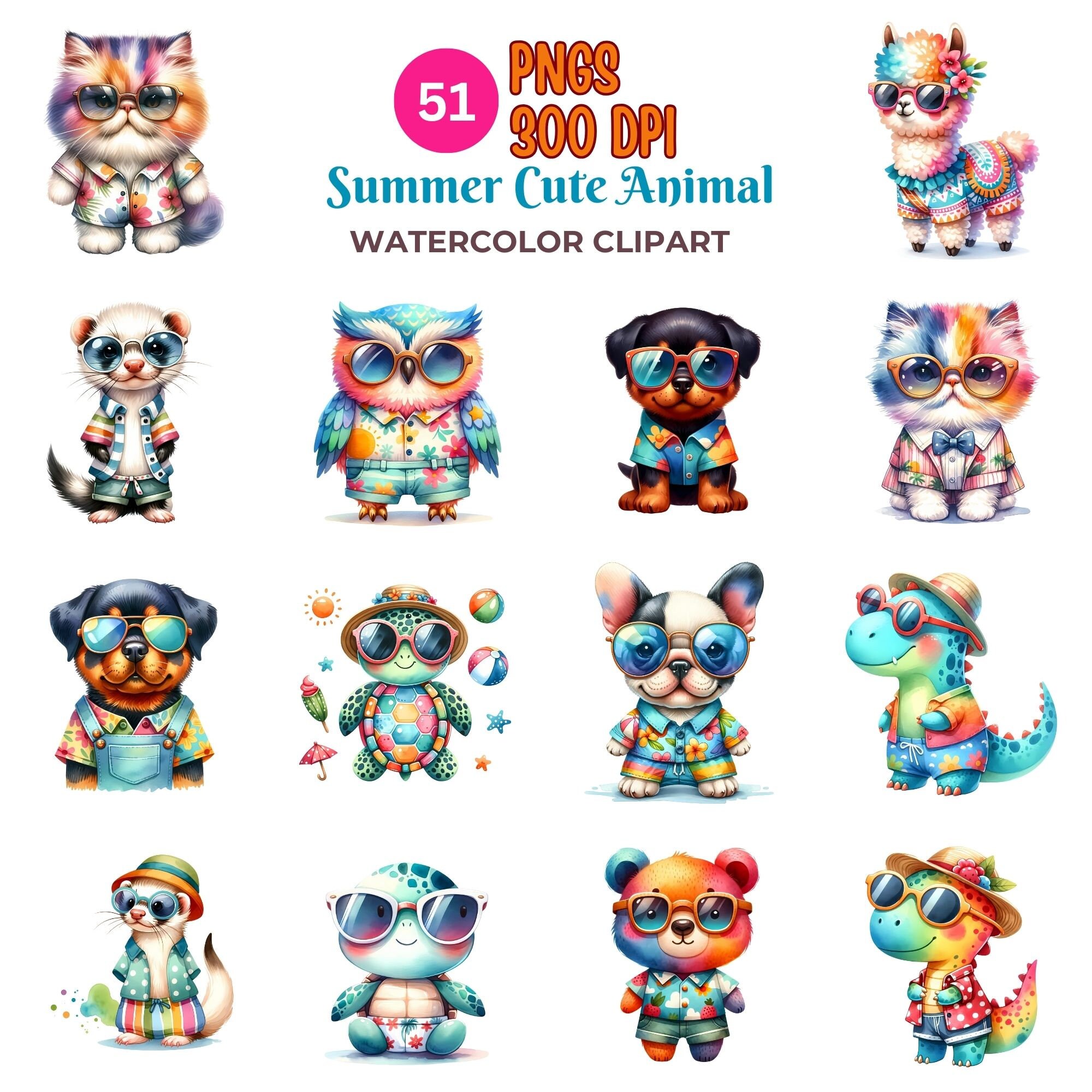 Cute Summer Animal Clipart, PNG Summer Animal, Summer Clipart ...