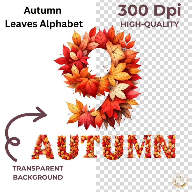 Watercolor Autumn Leaves Alphabet Clipart: PNG Font (commercial Use) - Etsy
