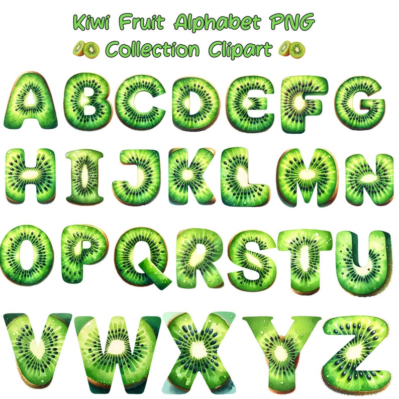 Watercolor Kiwi Fruit Alphabet Collection Clipart, Fruits PNG, Alphabet ...