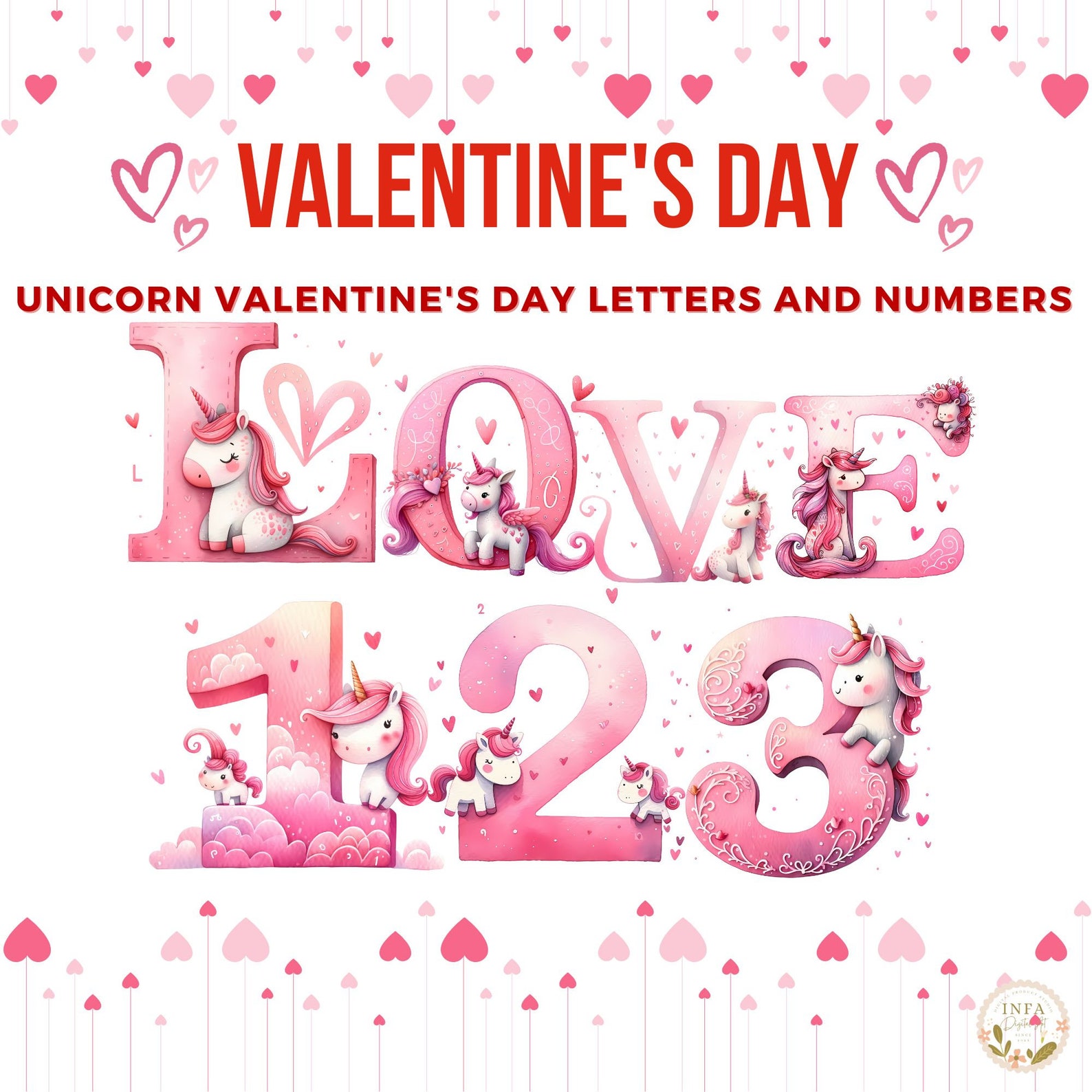 Cute Unicorn Valentine Letters and Numbers - Etsy