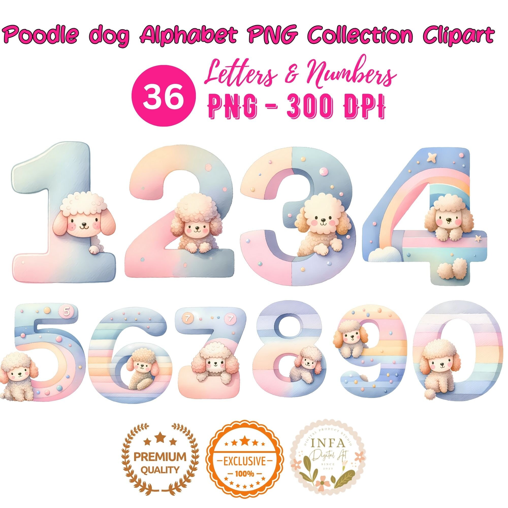 Watercolor Poodle Dog Alphabet Collection Clipart, Animal PNG, Dog ...