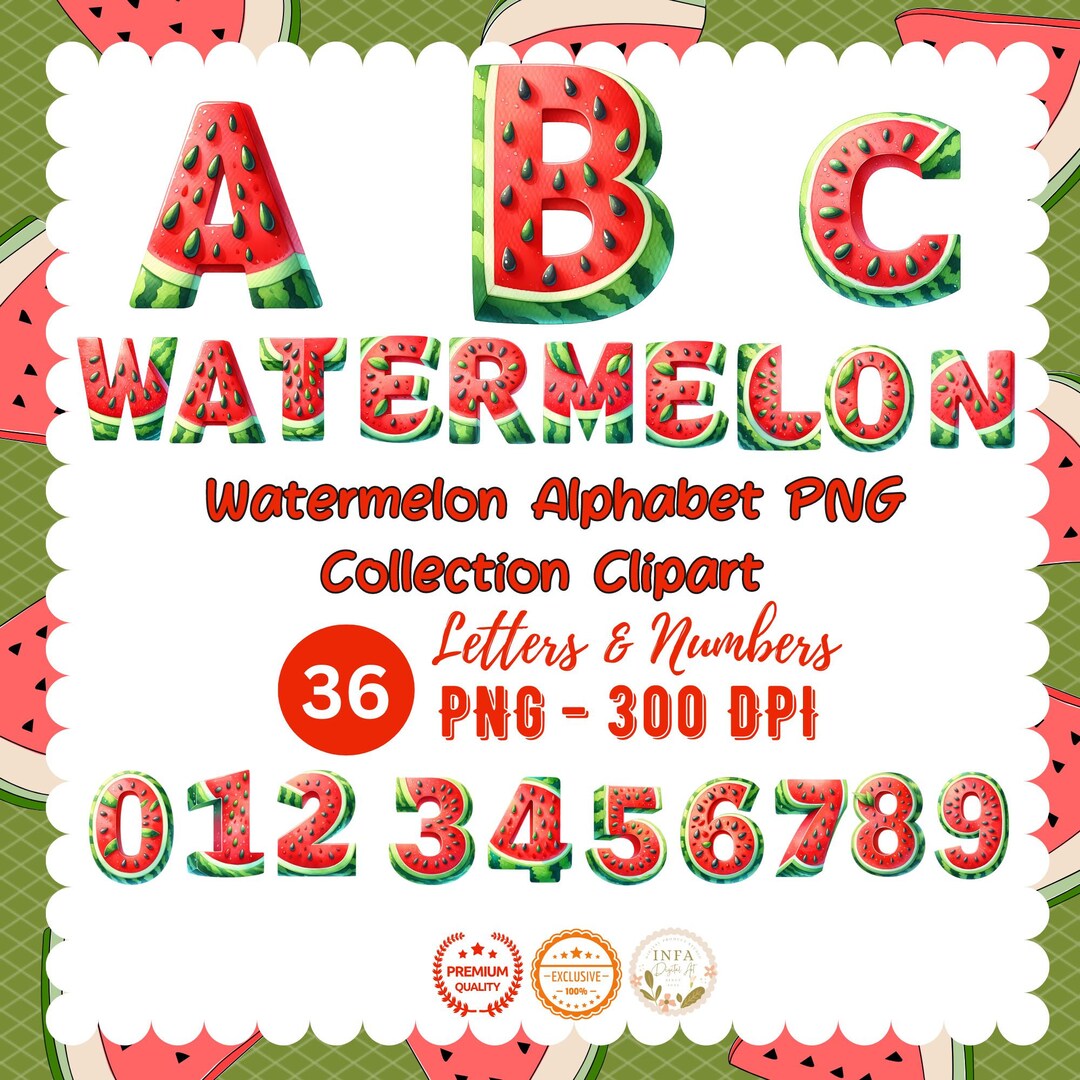 Watercolor Watermelon Alphabet Collection Clipart, Fruits PNG, Alphabet ...