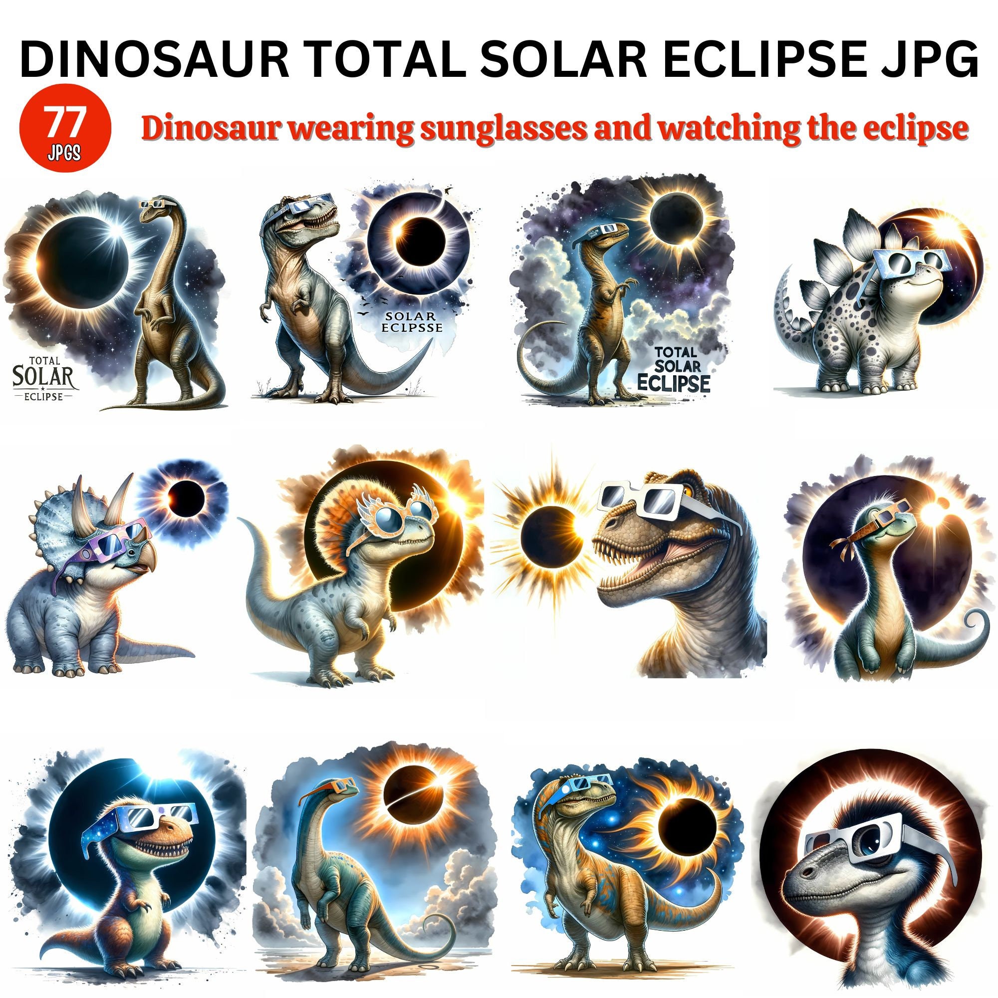 Dinosaur Solar Eclipse Clipart: America Totality Jpgs (commercial Use ...