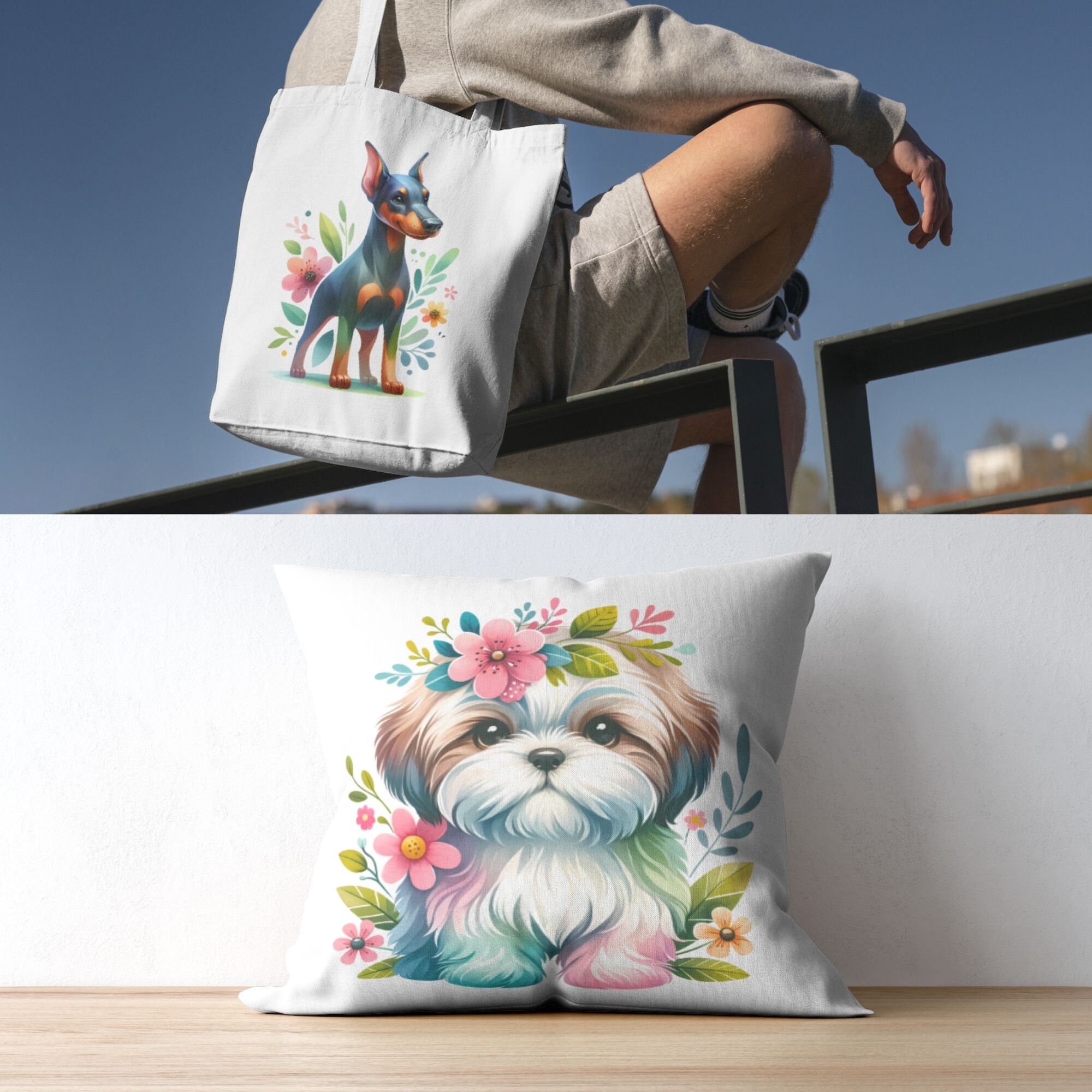 Cute Spring Dogs in a Watercolor Clipart, 41 PNG Spring Dog Clipart ...