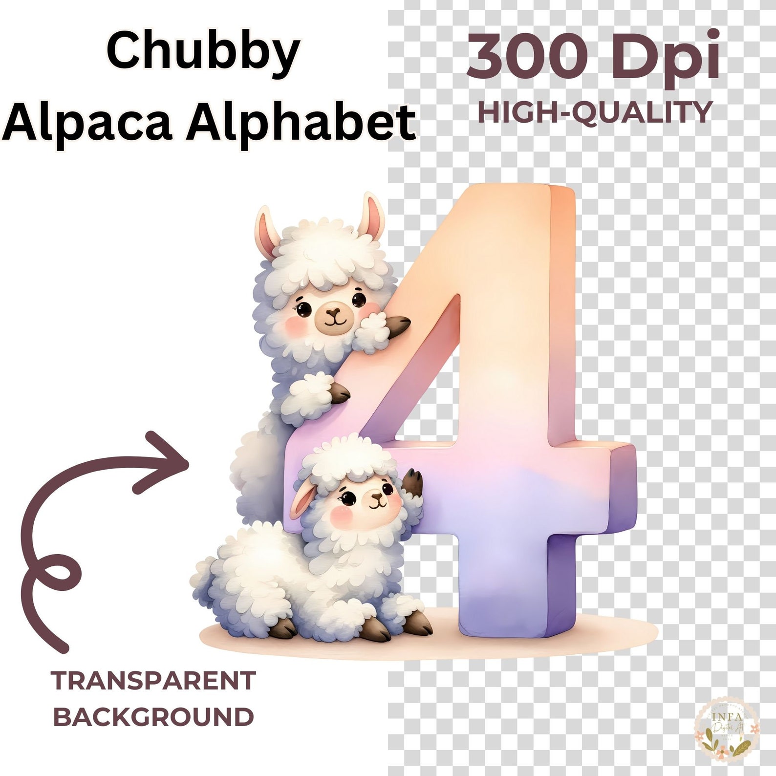 Watercolor Alpaca Alphabet Collection Clipart, Alphabet Chubby & Pastel ...