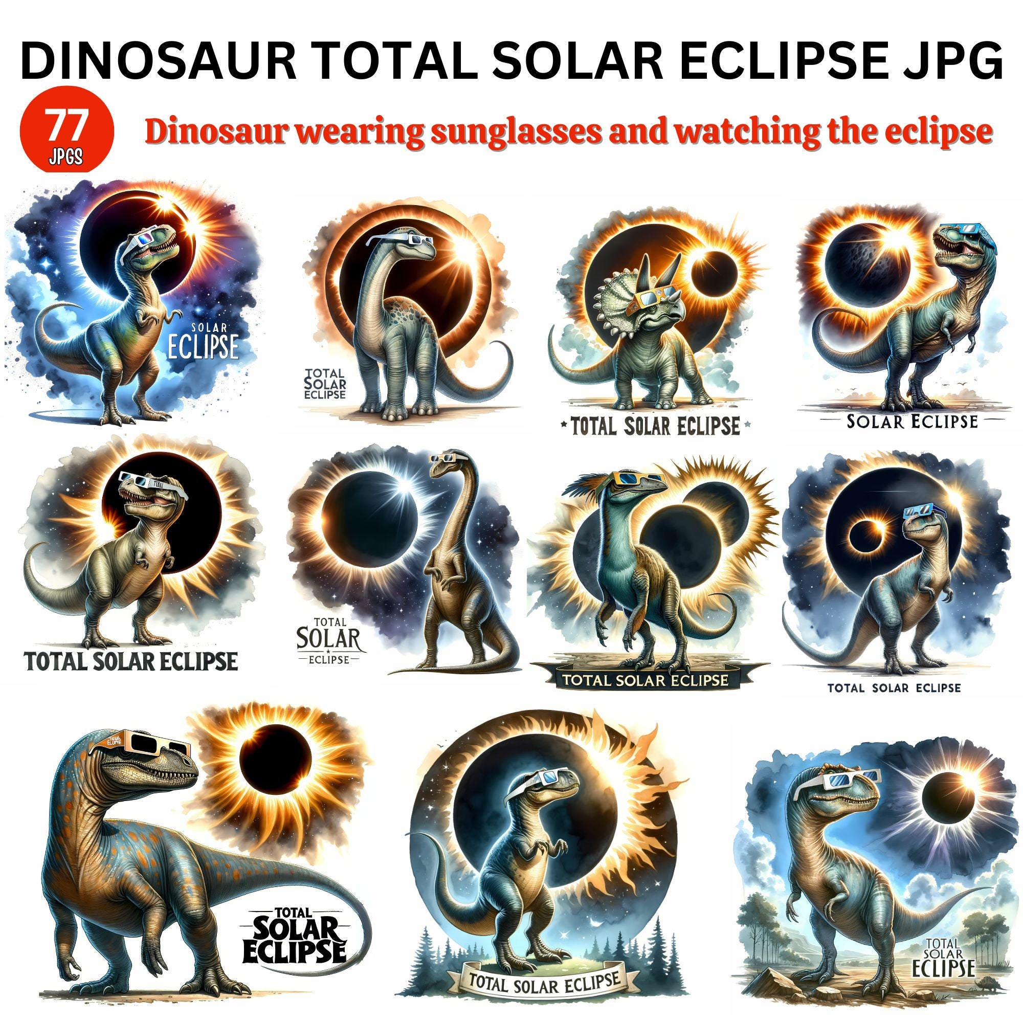 Dinosaur Solar Eclipse Clipart: America Totality Jpgs (commercial Use ...