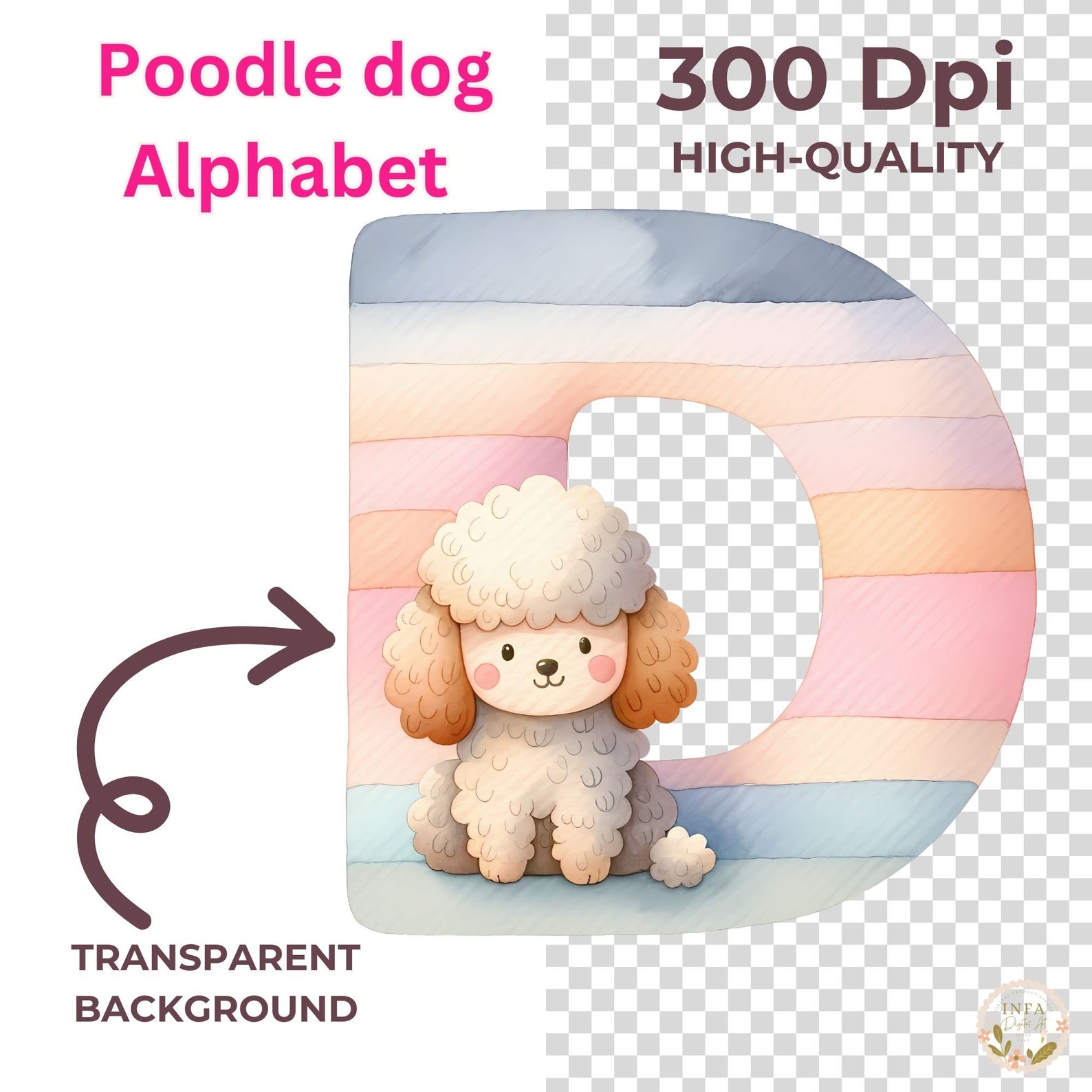 Watercolor Poodle Alphabet Clipart: A-Z Letters & 0-9 Numbers (PNG ...
