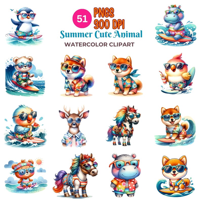 Cute Summer Animal Clipart, PNG Summer Animal, Summer Clipart ...
