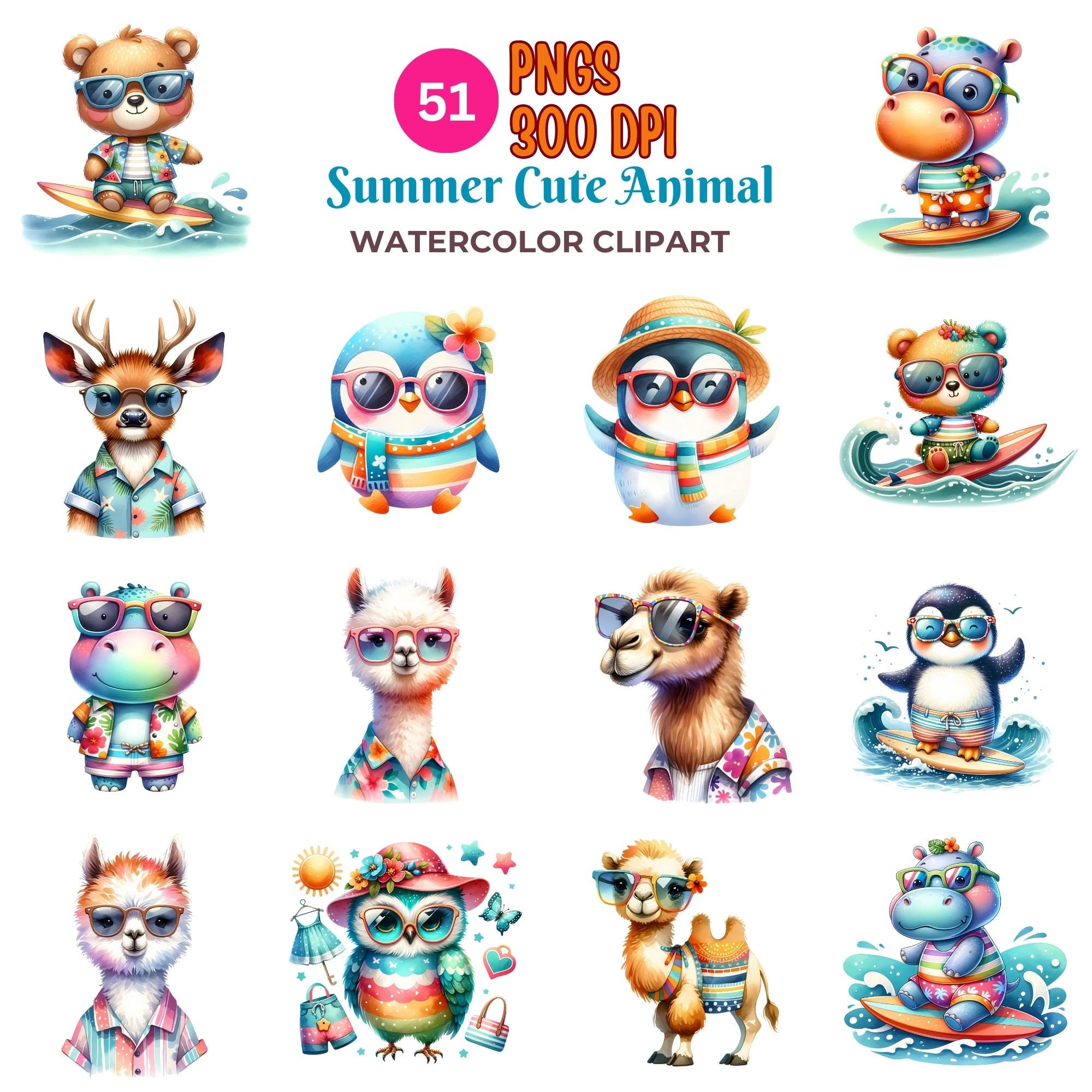 Cute Summer Animal Clipart, PNG Summer Animal, Summer Clipart ...