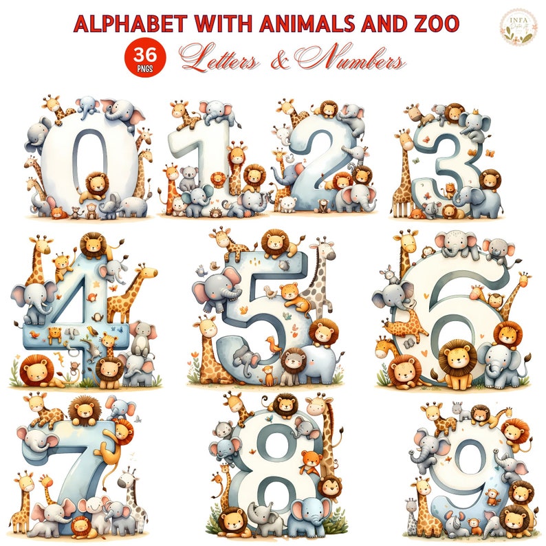Watercolor Alphabet With Animals and Zoo Collection Clipart, Alphabet ...