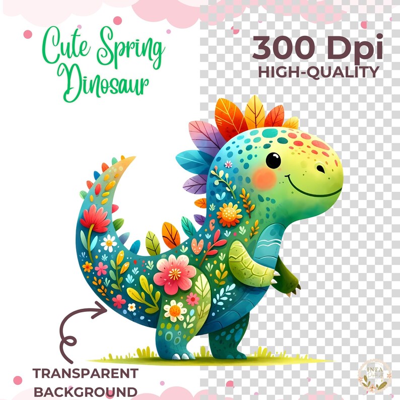 Cute Spring Dinosaur Watercolor Clipart, Dinosaur Clipart, 30 PNG ...