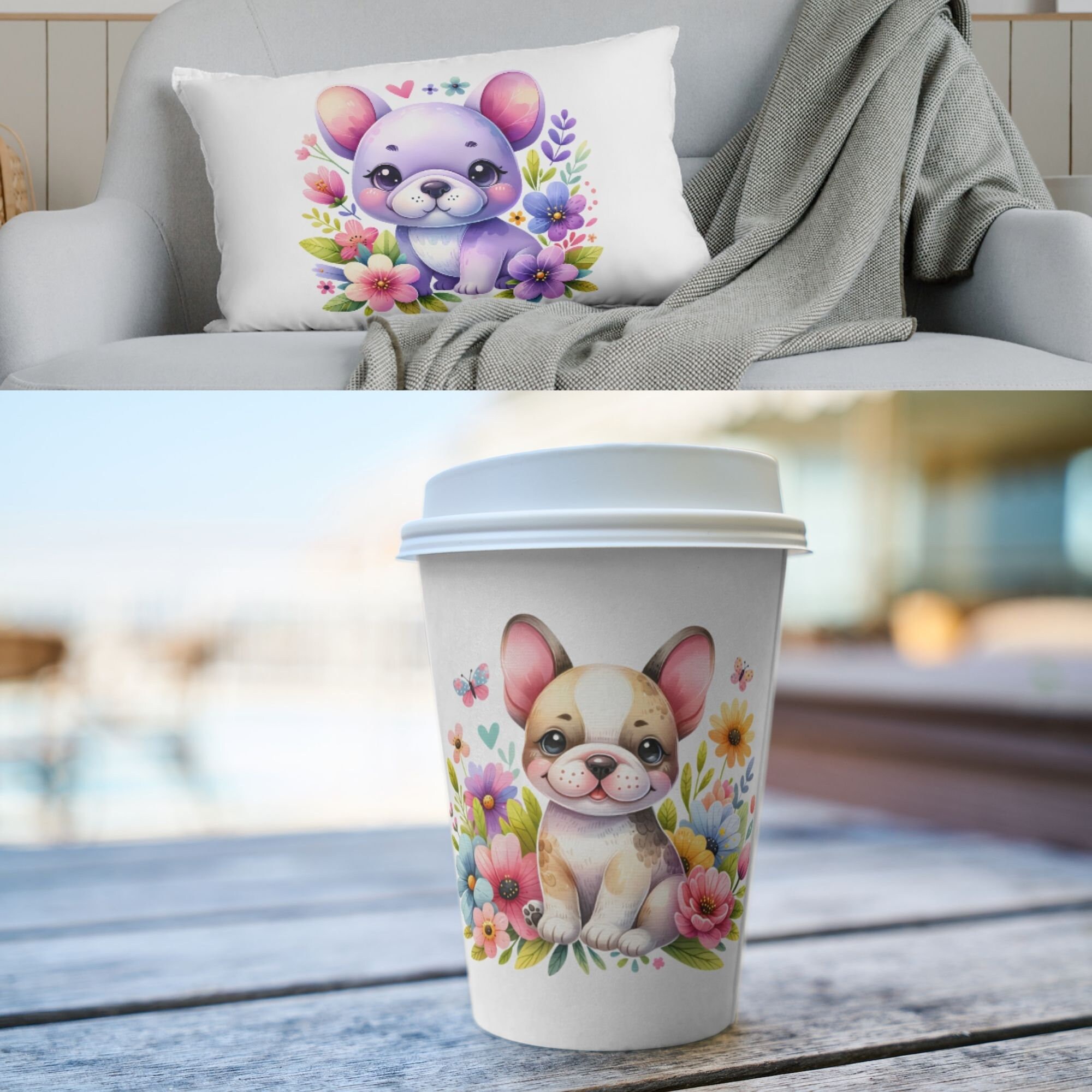 Cute Spring French Bulldog in a Watercolor Clipart-with Spring ...