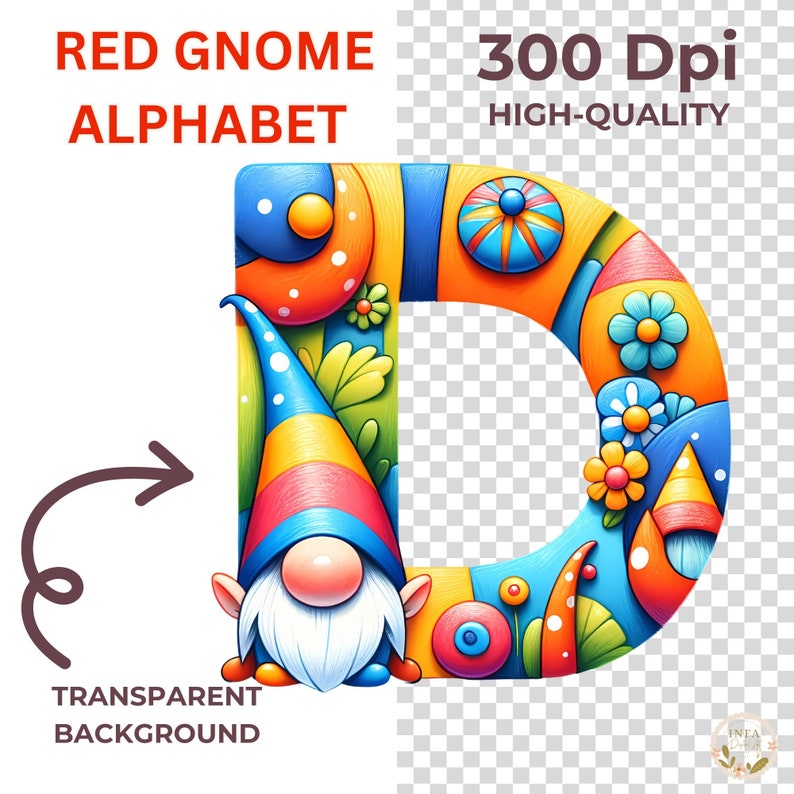 Red Gnome Alphabet and Number Watercolor Clipart, Letters & Numbers, A ...