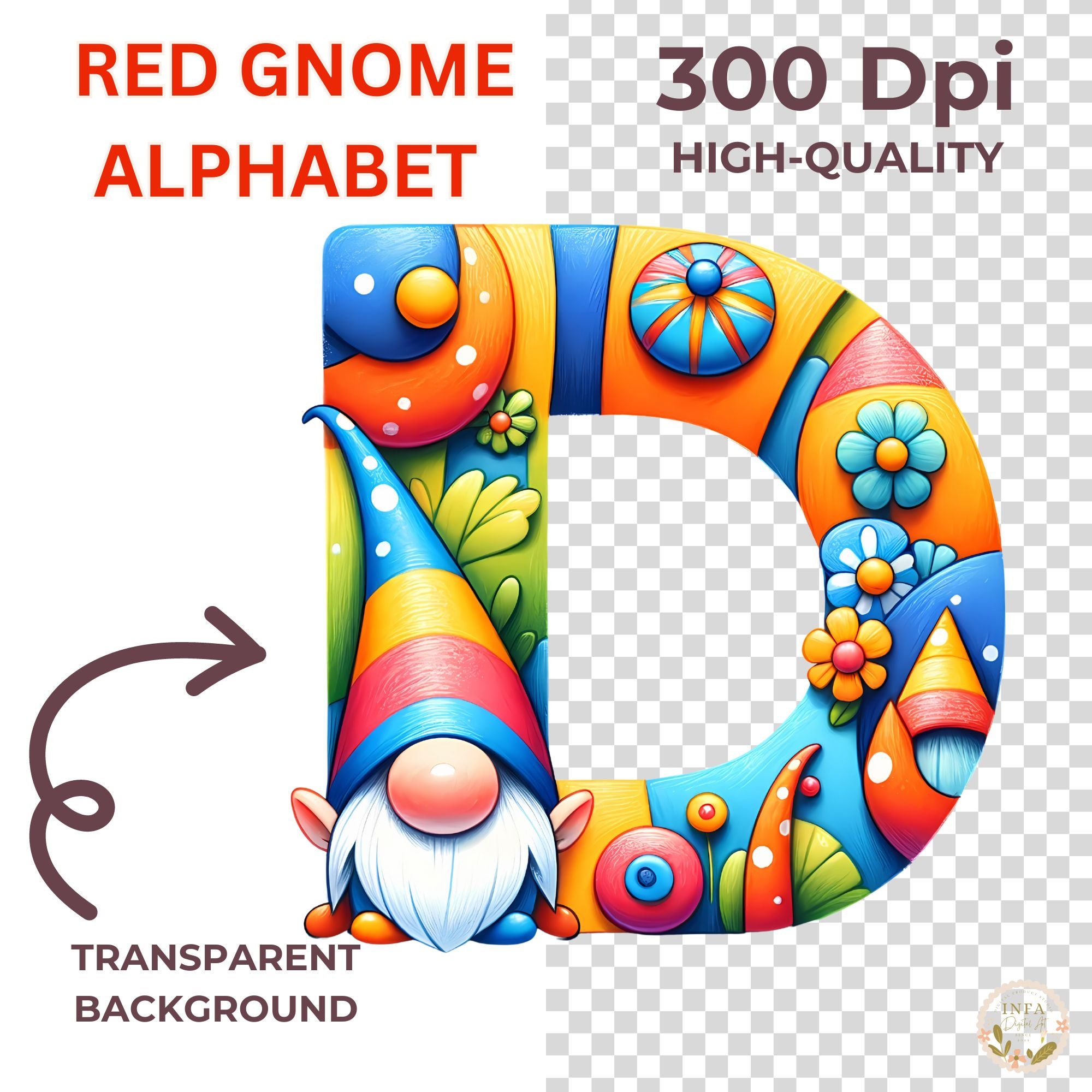 Red Gnome Alphabet and Number Watercolor Clipart, Letters & Numbers, A ...