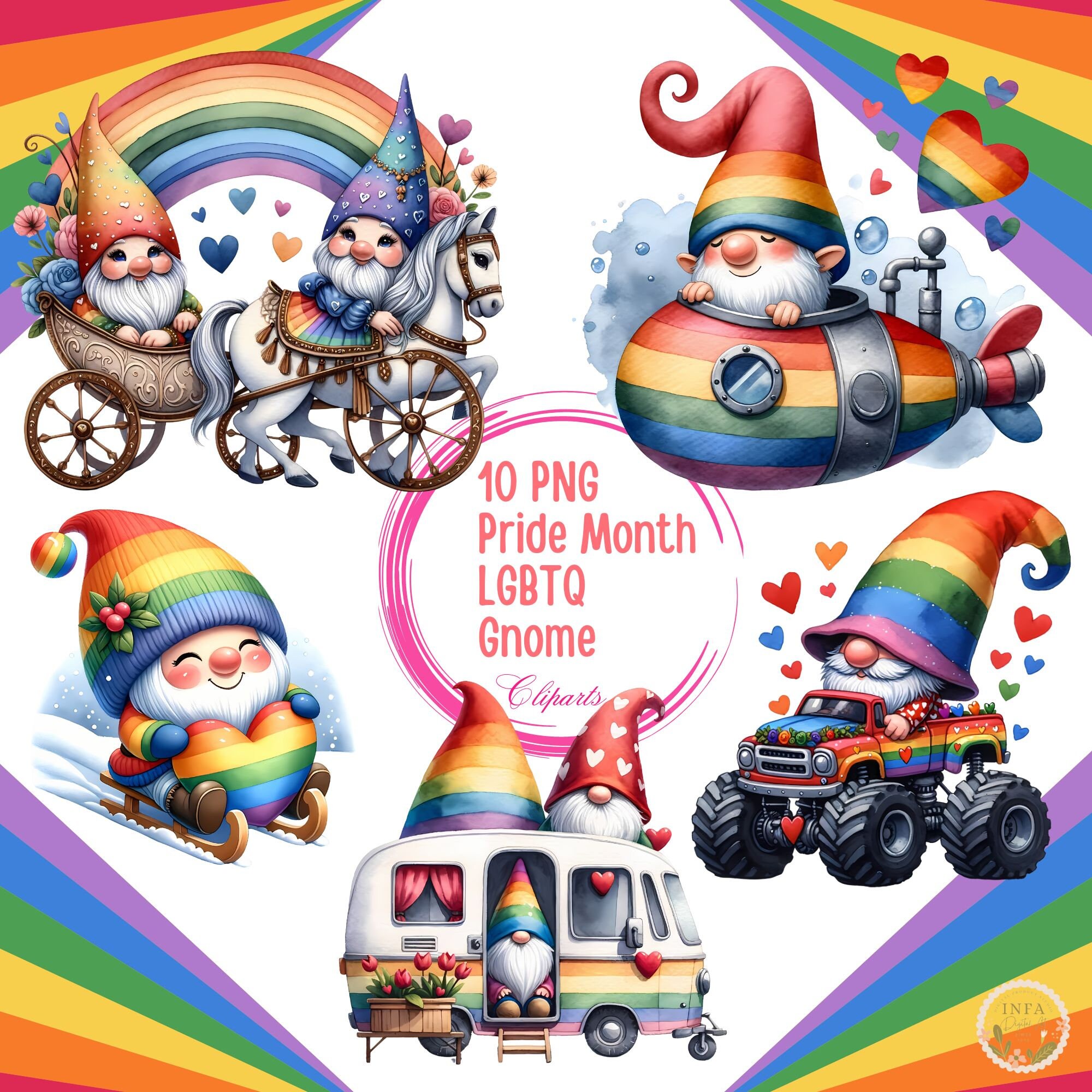 LGBTQ Pride Gnome Watercolor Clipart Collection2, Pride Gnome Clipart ...
