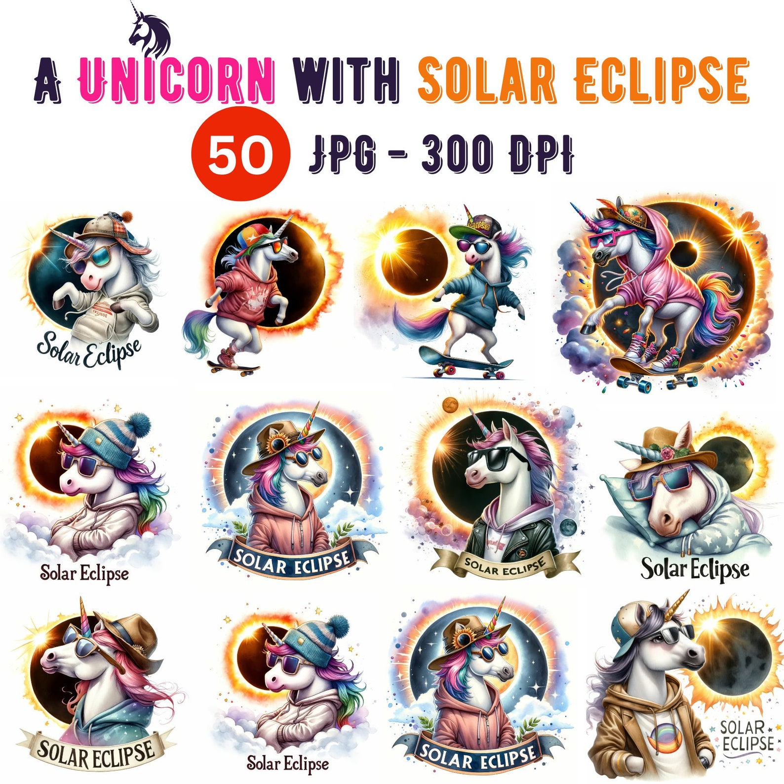 Total Solar Eclipse With Unicorn Clipart, America Totality Total Solar ...