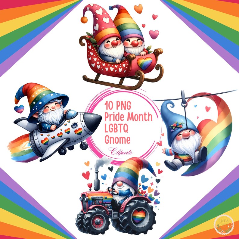 LGBTQ Pride Gnome Watercolor Clipart Collection4, Pride Gnome Clipart ...