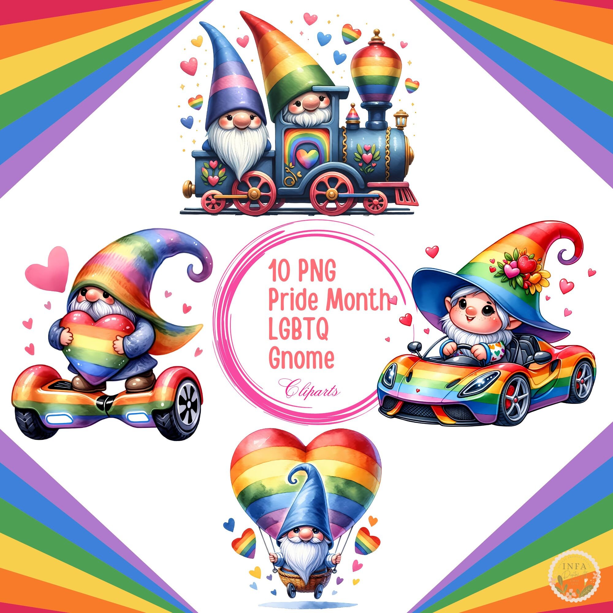 LGBTQ Pride Gnome Watercolor Clipart Collection3, Pride Gnome Clipart ...