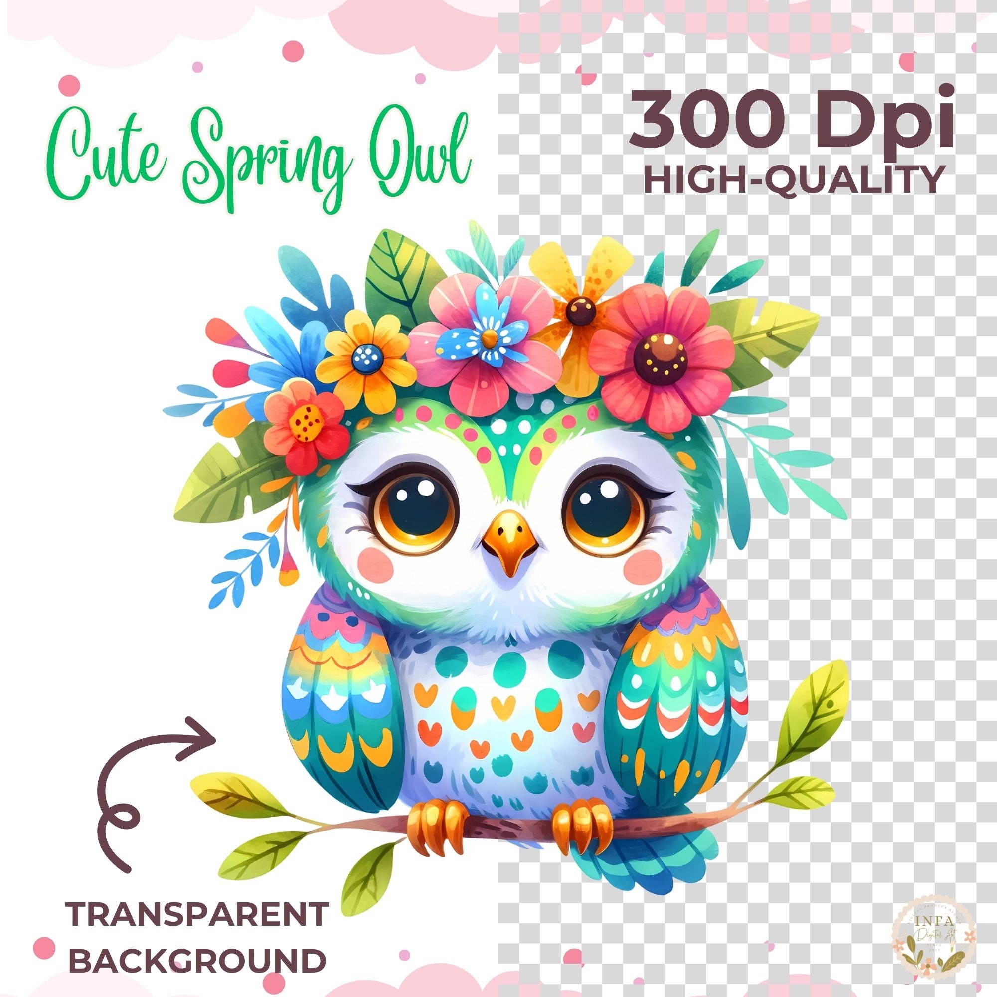Cute Spring Owl in a Watercolor Clipart, 25 PNG Spring Owl Clipart ...