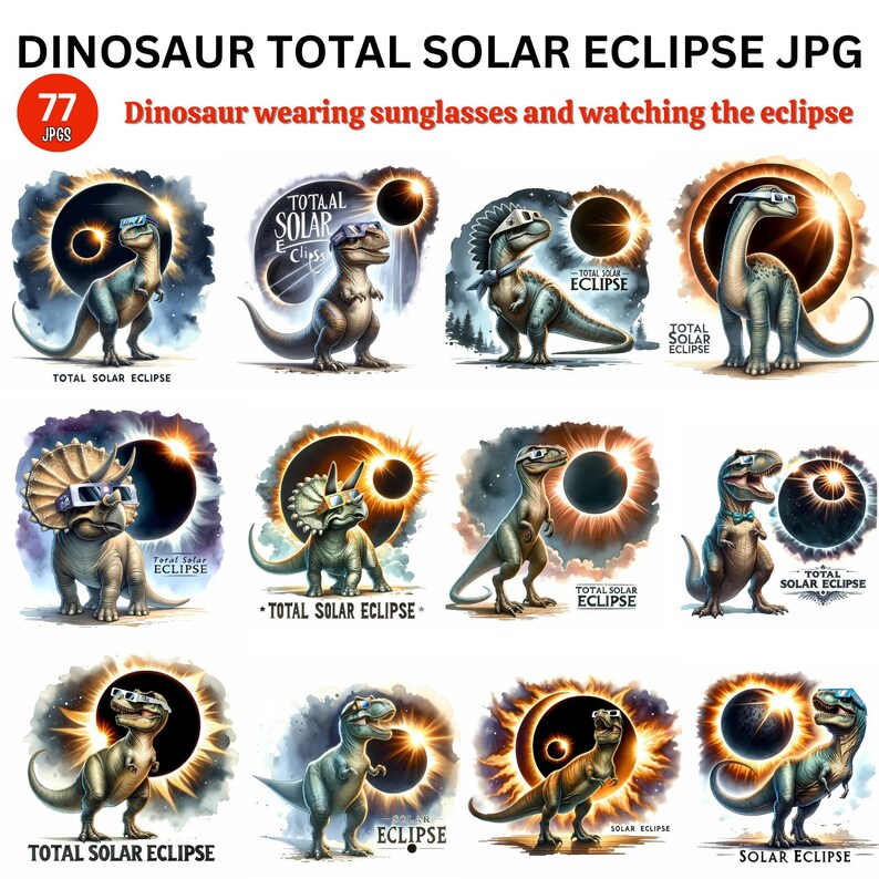 Dinosaur Solar Eclipse Clipart: America Totality Jpgs (commercial Use ...