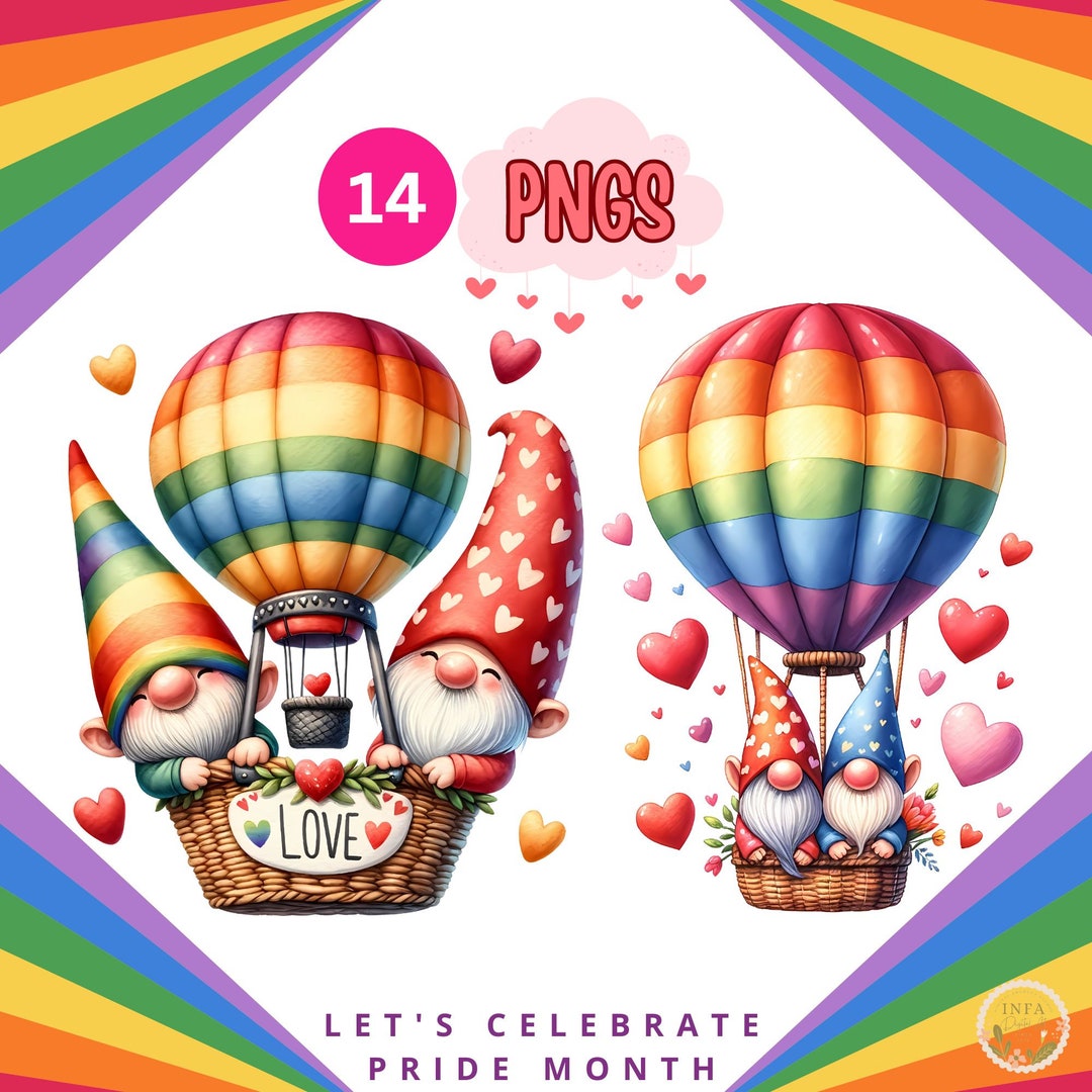 LGBTQ Pride Gnome Couple Watercolor Clipart Collection7, Pride Gnome ...