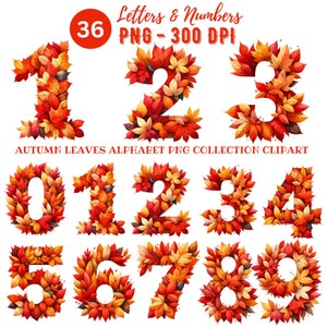 Watercolor Autumn Leaves Alphabet Clipart: PNG Font (commercial Use) - Etsy