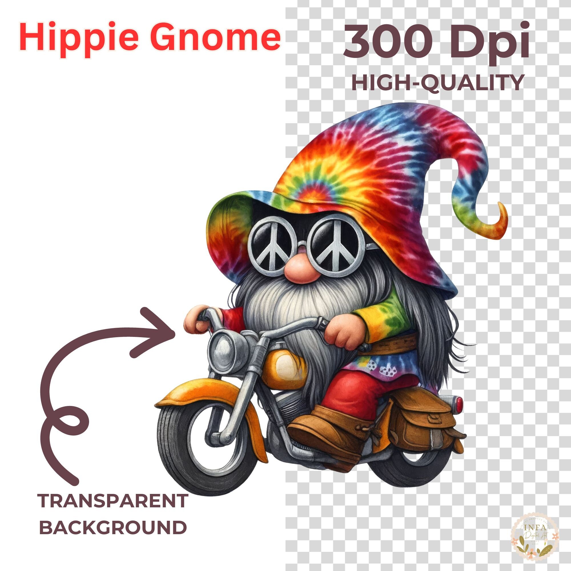 Hippie Gnome and Peace Gnome Watercolor Clipart Bundle, Hippy Gnome ...