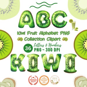 Watercolor Kiwi Fruit Alphabet Collection Clipart, Fruits PNG, Alphabet ...